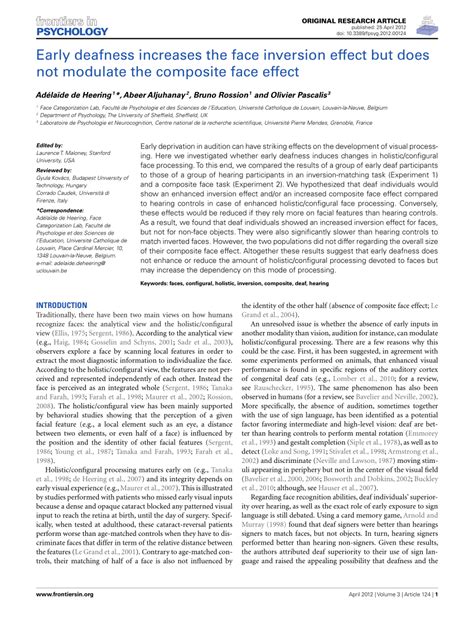 Pdf Early Deafness Increases The Face Inversion Effect But Does Not Modulate The Composite