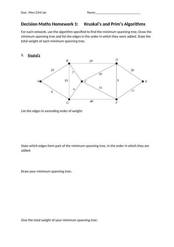 Decision Maths Homework Sheets Teaching Resources