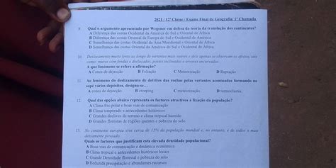 Solved 2021 1 2a Classe Exame Final De Geografia 1a Chamada 9 Qual O Argumento