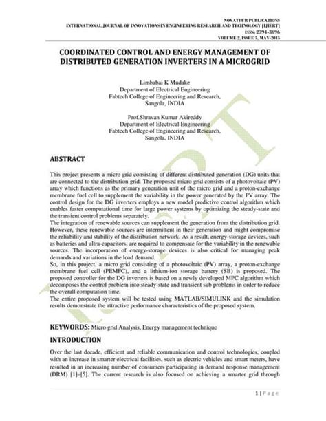 Coordinated Control And Energy Management Of Distributed Generation