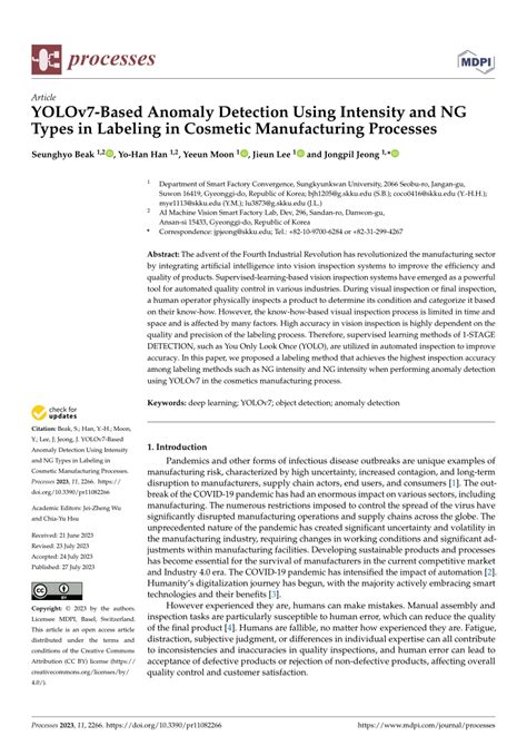 Pdf Yolov7 Based Anomaly Detection Using Intensity And Ng Types In Labeling In Cosmetic