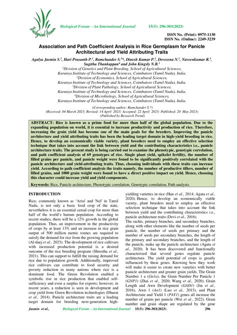Pdf Association And Path Coefficient Analysis In Rice Germplasm For Panicle Architectural And