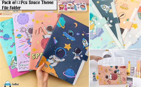 FunBlast Space Theme A4 Paper File Folder With Button Lock Pack Of 12 Pcs Space Theme