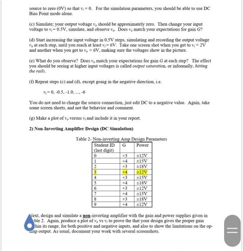 Solved 1 2 Inverting Amplifier Design Dc Simulation Table