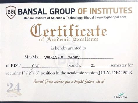 Vagisha Yadav On Linkedin I Am Honoured To Secure 867 Cgpa In My 1st