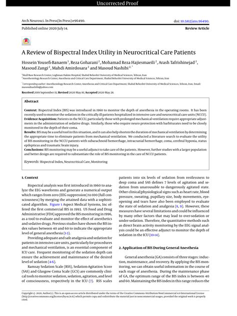 Pdf A Review Of Bispectral Index Utility In Neurocritical Care Patients
