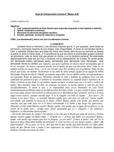 Guía De Comprensión Lectora 6° A N°2 Pdf Comprensión Lectora Comillas