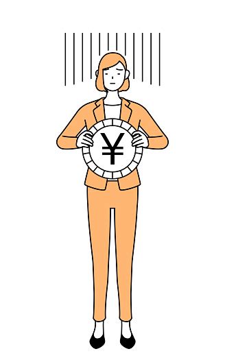 양복을 입은 사업가의 간단한 선 그리기 그림 환 손실 또는 엔 감가 상각 이미지 Shinnyushain에 대한 스톡 벡터 아트 및 기타 이미지 Shinnyushain