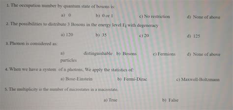 Solved 1 The Occupation Number By Quantum State Of Bosons