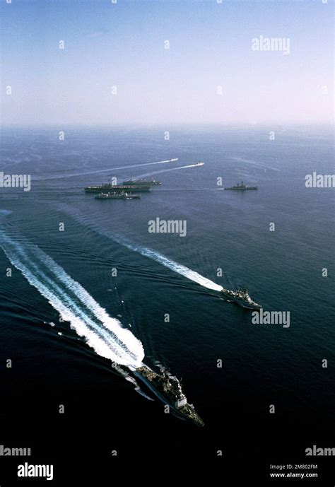 An Aerial Starboard Beam View Of The Aircraft Carrier Uss America Cv 66 Underway With Its
