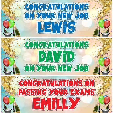2 Personalised Congratulations Banners Customisable New Job Passing