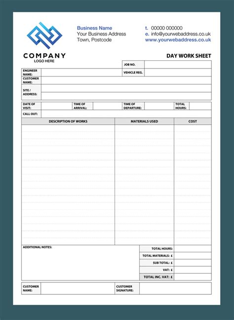 Day Work Sheets