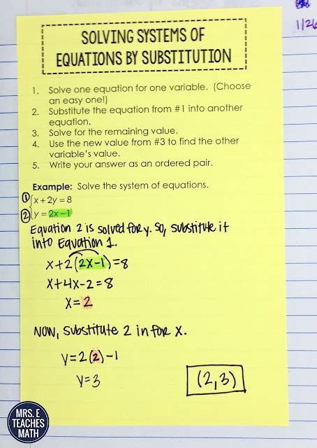 Systems Of Equations INB Pages Mrs E Teaches Math