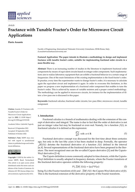 Pdf Fractance With Tunable Fractors Order For Microwave Circuit