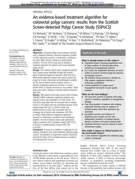 Pdf An Evidence Based Treatment Algorithm For Colorectal Polyp Cancers Results From The