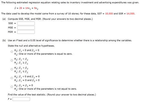 Solved He Following Estimated Regression Equation Relating