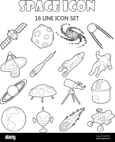 Space Icons Set In Outline Style Stock Vector Image And Art Alamy