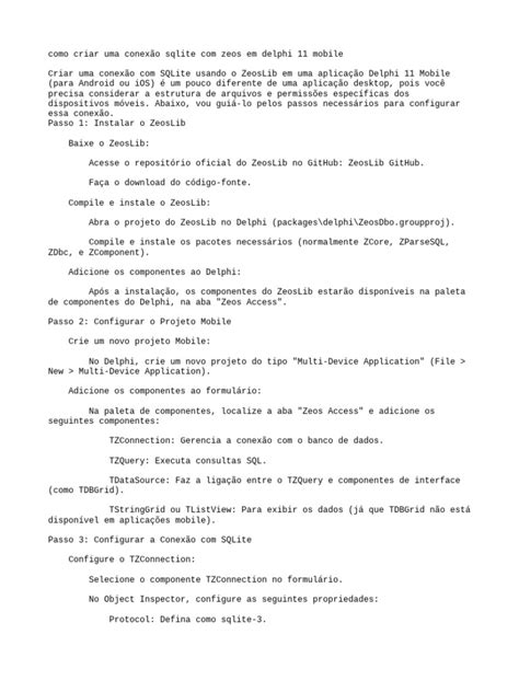 Conexão Sqlite Com Zeos Em Delphi 11 Pdf Microsoft Access Sql