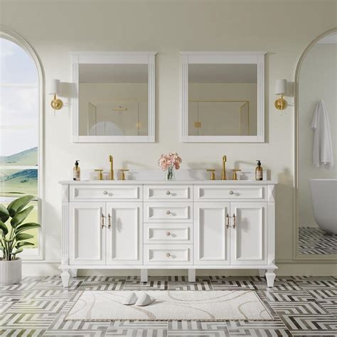 Angeles Home 72 In W X 22 In D X 35 In H Double Sink Solid Wood Bath Vanity In White With