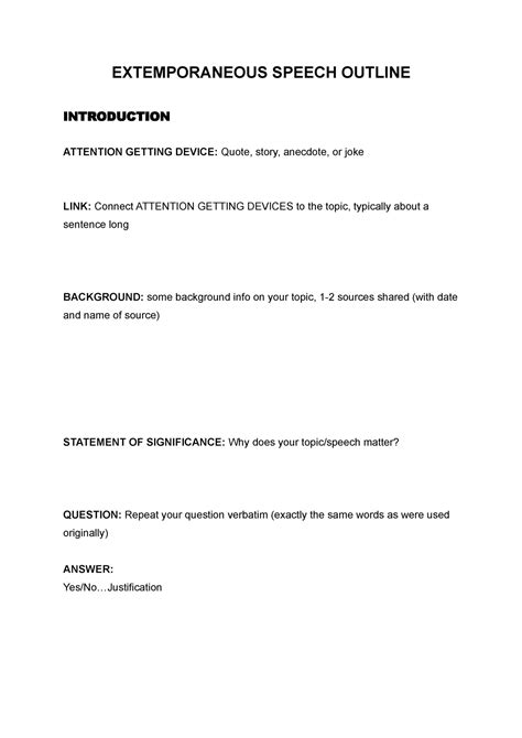 Extemporaneous Speech Outline Extemporaneous Speech Outline