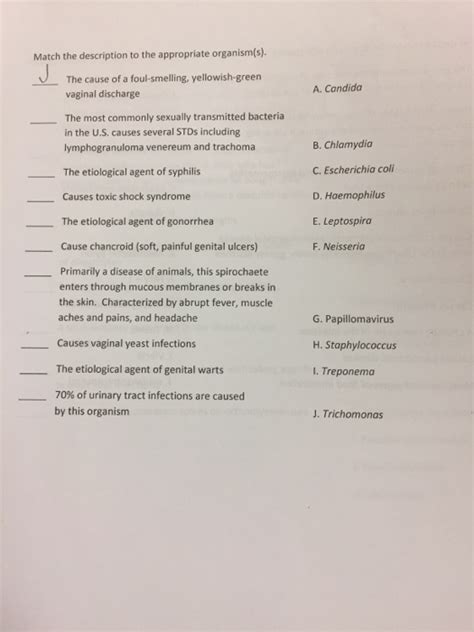 Solved Match The Description To The Appropriate Organism S