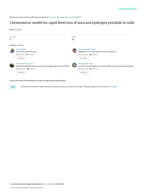 Chemometric Model For Rapid Detection Of Urea And Hydrogen Peroxide Pdf Chemometrics