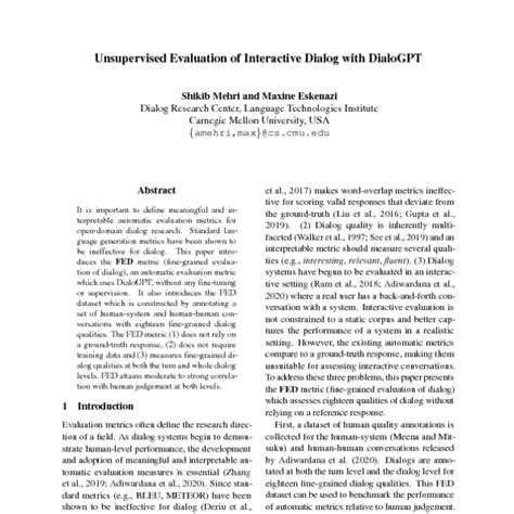 Unsupervised Evaluation Of Interactive Dialog With Dialogpt Acl Anthology
