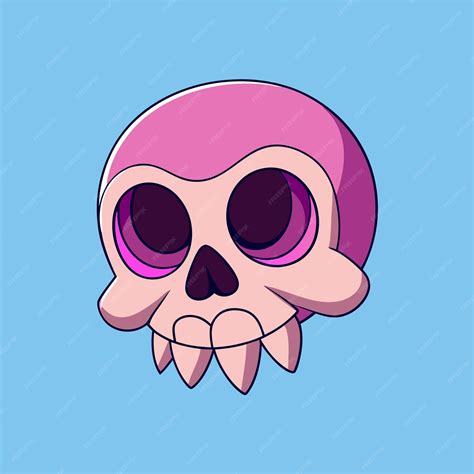 A Cartoon Drawing Of A Skull With A Pink Hat And A Purple Skull