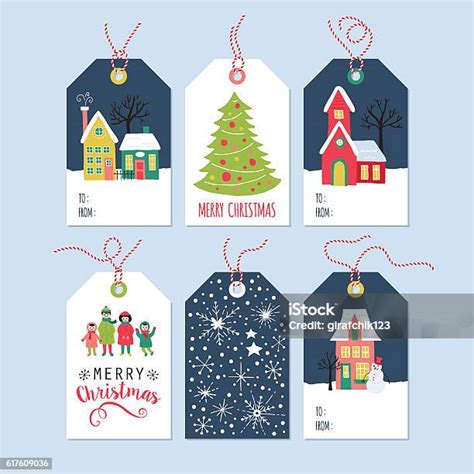 손으로 그리는 집으로 설정된 크리스마스 휴일 선물 태그 라벨에 대한 스톡 벡터 아트 및 기타 이미지 라벨 성탄절 선물 가족 Istock