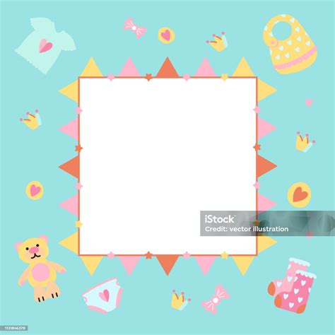 아기의 사진 프레임 템플릿 배경입니다 어린이 생일 베이비 샤워를 위한 포스터 화 환과 소녀를 위한 귀여운 액세서리 양말에 대한 스톡 벡터 아트 및 기타 이미지 Istock