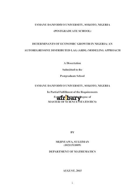 Determinants Of Economic Growth In Nigeria An Autoregressive Distributed Lag Ardl Modeling