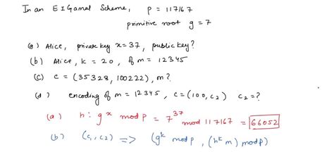 Solved Problem 4 Marks Alice And Bob Communicating Using Elgamal Using Alice Public Key