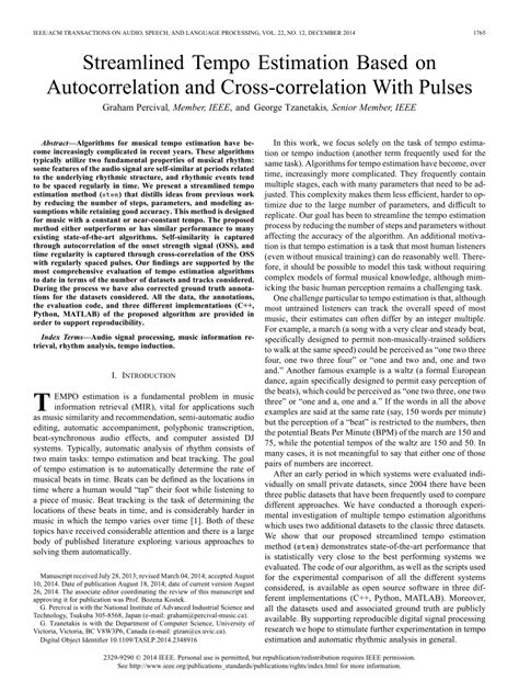 Pdf Streamlined Tempo Estimation Based On Autocorrelation And Cross