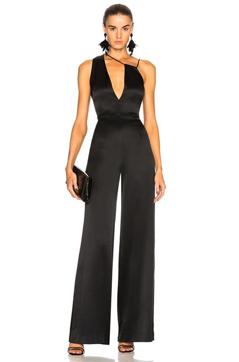 Cushnie Et Ochs Valetta Asymmetric Silk Satin Jumpsuit In Black
