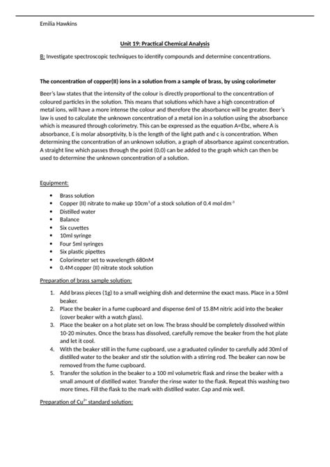 BTEC APPLIED SCIENCE UNIT Learning Aim B Unit Practical