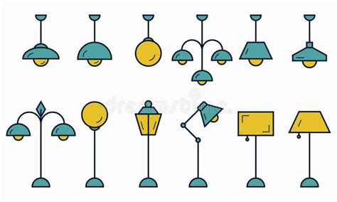 Set Of Different Types Lamps Illustration Vector Ceiling Lamp Table Lamp Street Lamp Floor