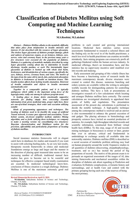 PDF Classification Of Diabetes Mellitus Using Soft Computing And Machine Learning Techniques