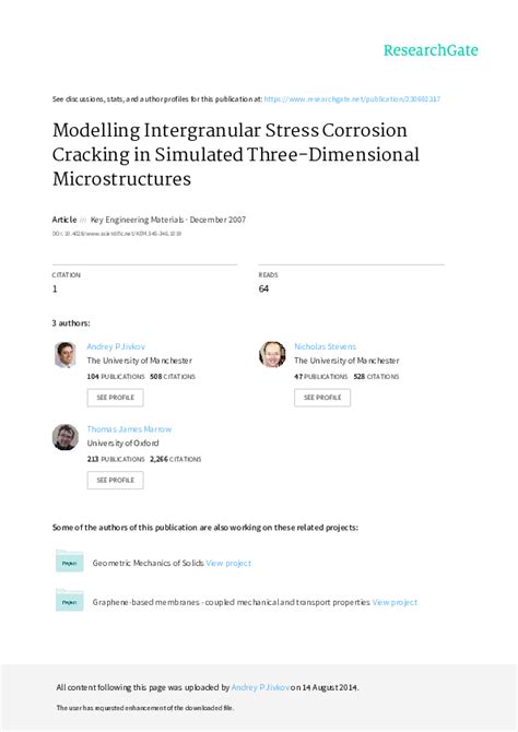 Pdf Modelling Intergranular Stress Corrosion Cracking In Simulated Three Dimensional