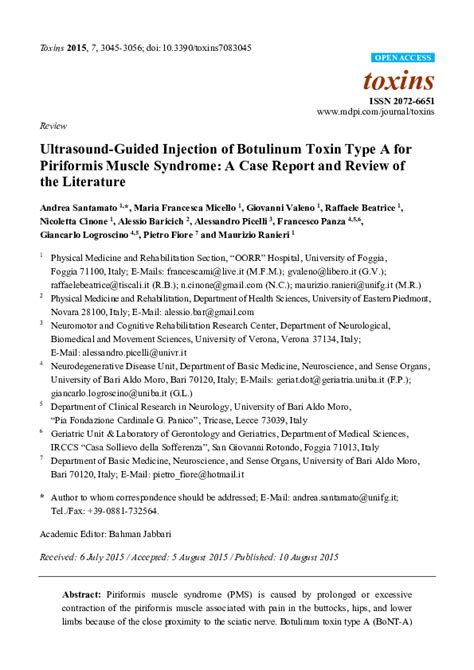 Pdf Ultrasound Guided Injection Of Botulinum Toxin Type A For Piriformis Muscle Syndrome A