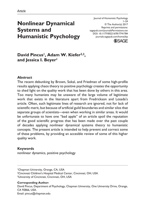 Pdf Nonlinear Dynamical Systems And Humanistic Psychology