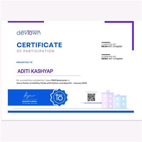 Aditi Kashyap On Linkedin Certificate Of Completing 7 Days Bootcamp With Devtown