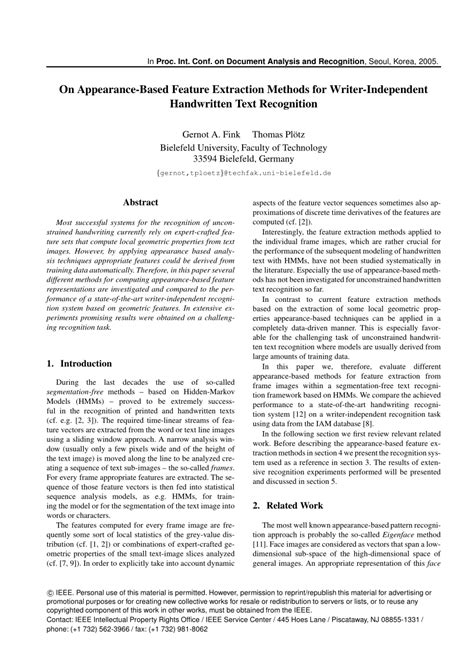 Pdf On Appearance Based Feature Extraction Methods For Writer Independent Handwritten Text