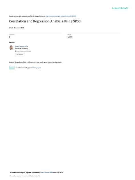 Correlation And Regression Analysis Using Spss December 2019 Pdf Correlation And Dependence
