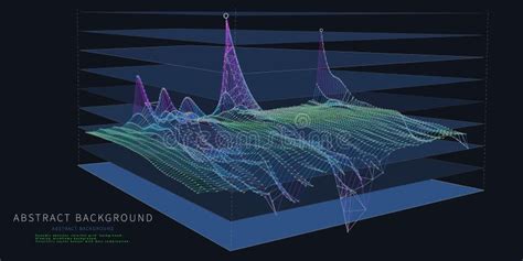 Abstract Background Color Graph Wireframe From Circles And Noisy Lines On Dark Stock Vector