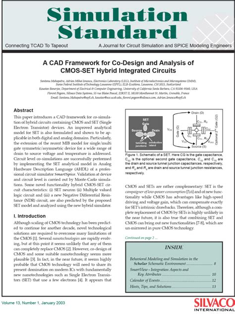A CAD Framework For Co Design And Analysis Of CMOS SET Hybrid Integrated Circuits Silvaco