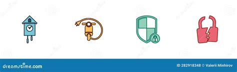 Set Retro Wall Watch Electric Scooter Shield Security With Lock And Broken Or Cracked Icon