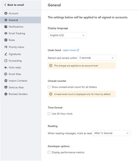 General Settings Neo Business