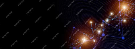 과학 기술 배너 배경 빈 검은 배경 데이터에 추상 네온 기하학적 네트워크 프리미엄 사진