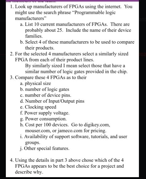 Solved 1 Look Up Manufacturers Of Fpgas Using The Internet
