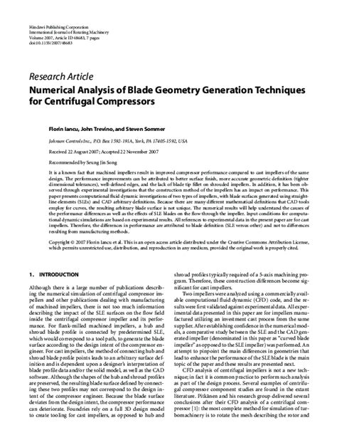 Pdf Numerical Analysis Of Blade Geometry Generation Techniques For Centrifugal Compressors